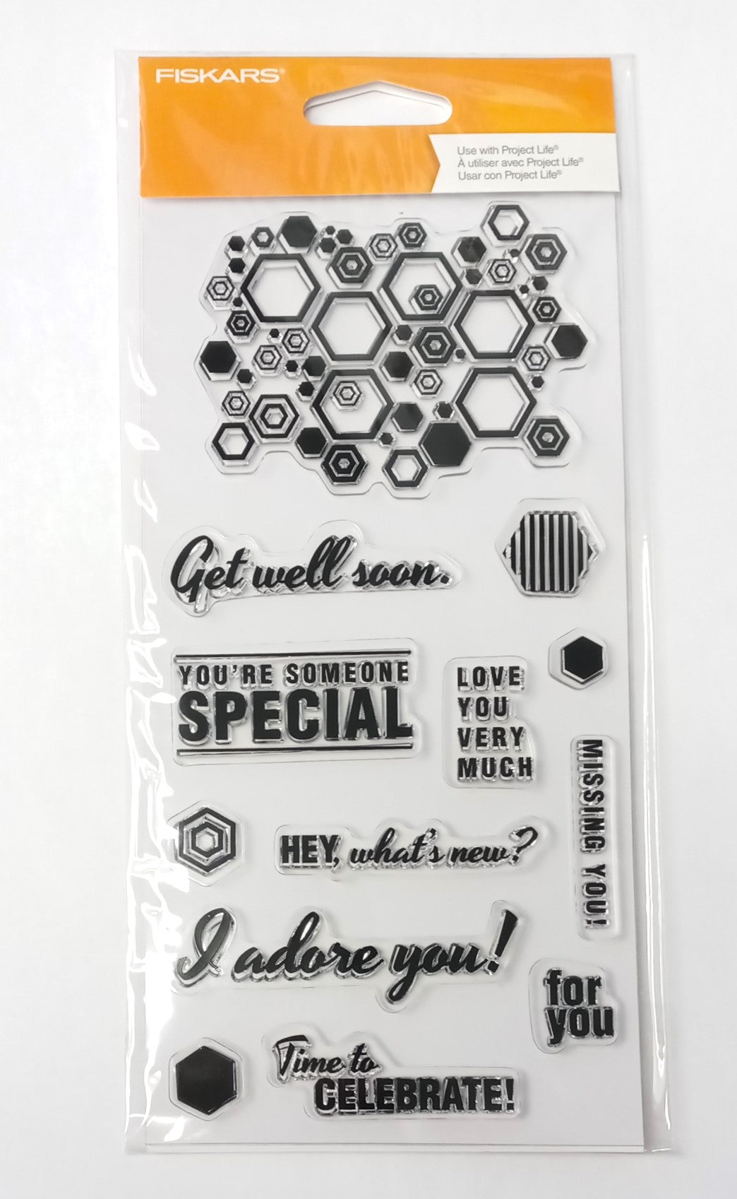 Fiskars Clear Stamps Hexagon Sentiments 104220-1001