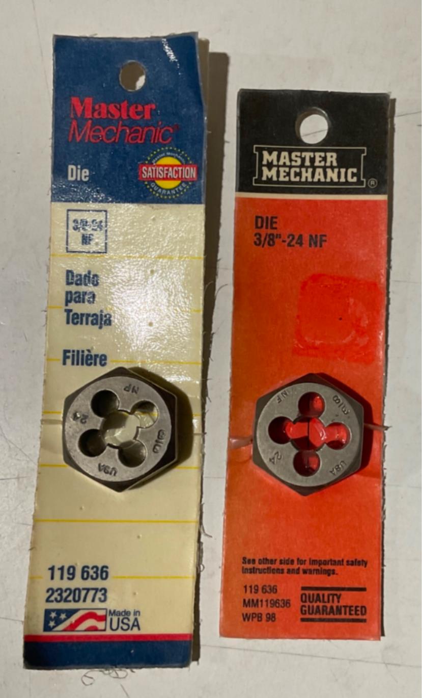 Master Mechanic 119 636 3/8"-24 NF Die USA 2pks