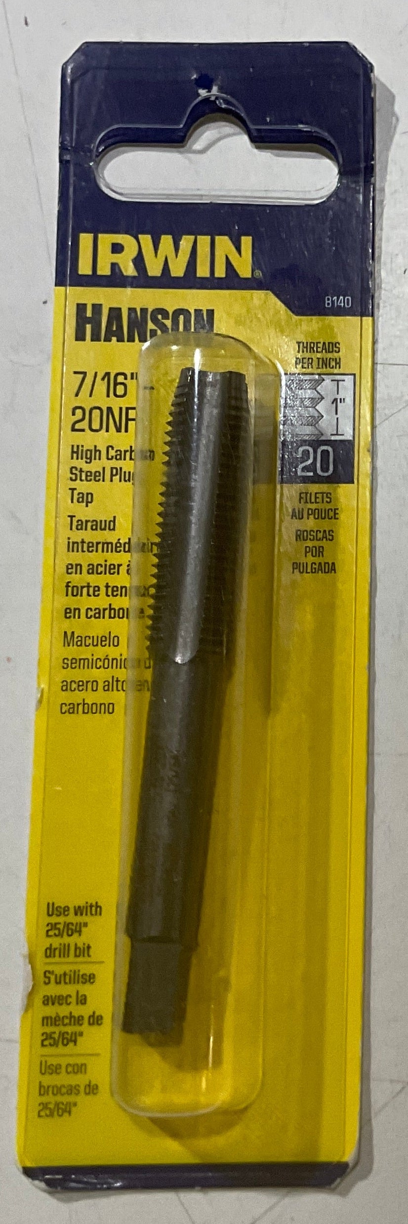 Irwin 7/16" -20NF High carbon steel Plug Tap 8140 #I-67