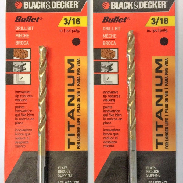 Black Decker 19203 3 16 Titanium Bullet Drill Bit 2PCS