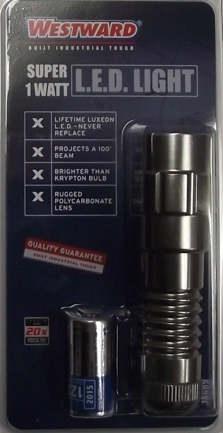 Westward 1AGR9 Flashlight CR123 Lithium 40 Lumen Super 1 Watt LED Push